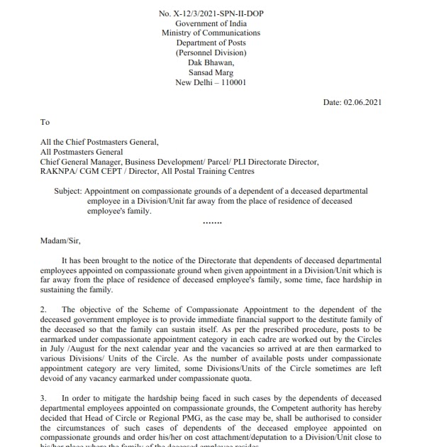Appointment On Compassionate Grounds Of A Dependent Of A Deceased appointment-on-compassionate-grounds-of-a-dependent-of-a-deceased