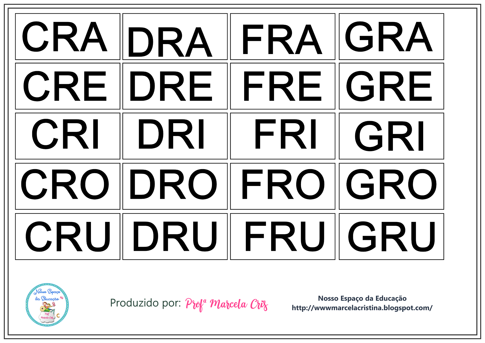 Bingo Das Sílabas Complexas Para Imprimir Braincp