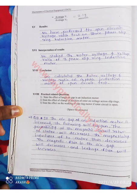 22625 Maintenance of electrical equipments Solved Lab Manual Answers ...