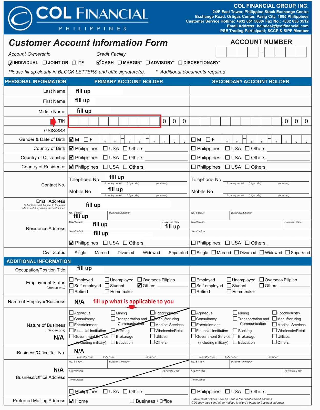 Opening an account in COL Financial
