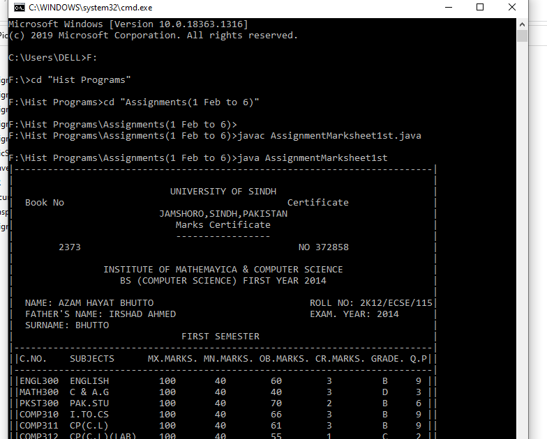 Simple Marksheet in java