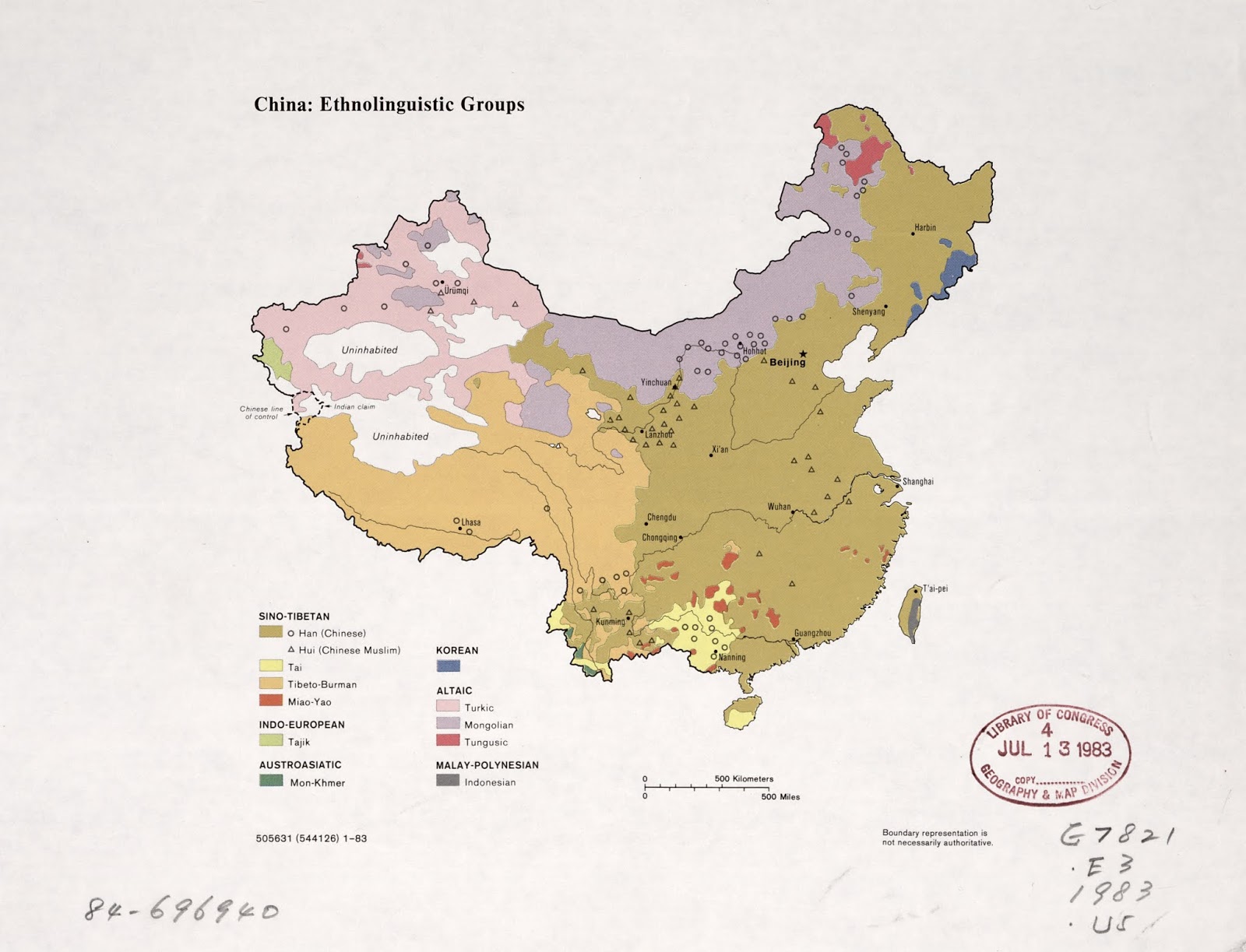Ethnolinguistic groups in China (1983) | Old New Maps