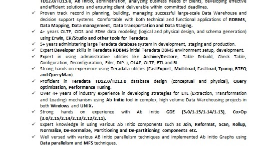 Teradata Development Sample Resume Format in Word Free Download