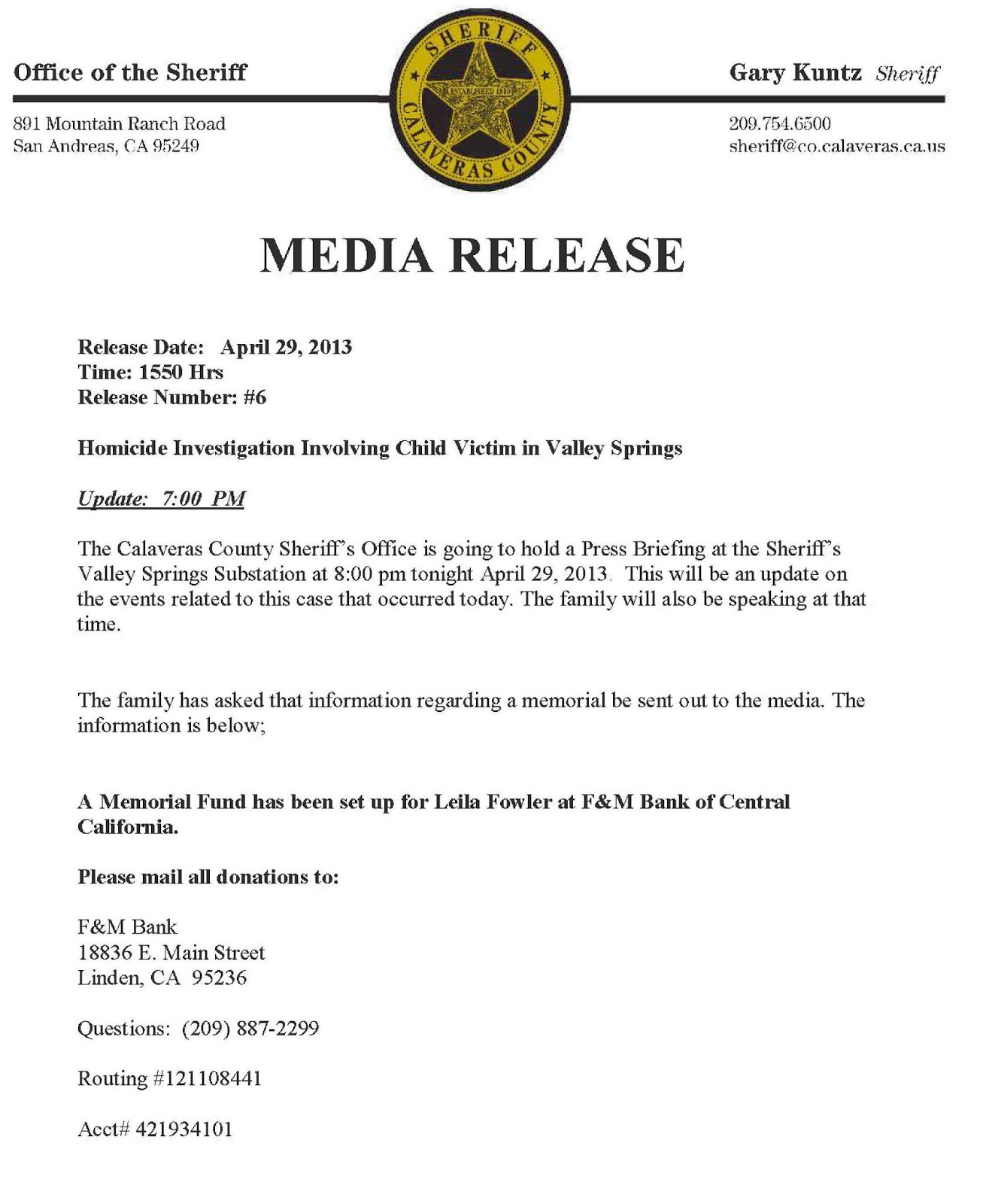 Copper Gazette: Sheriff Dept Press release re: Briefing on homicide ...