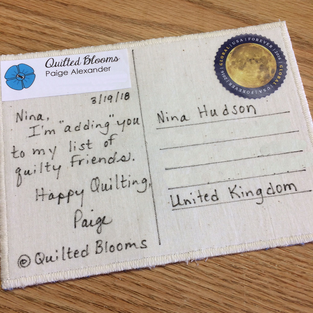 Quilted Blooms: Postcard Exchange Blog Hop Plus Signs