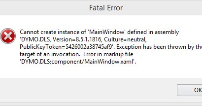 Timothy Salmon: DYMO Label v.8: Fatal Error - Cannot create instance of 'MainWindow' defined in ...