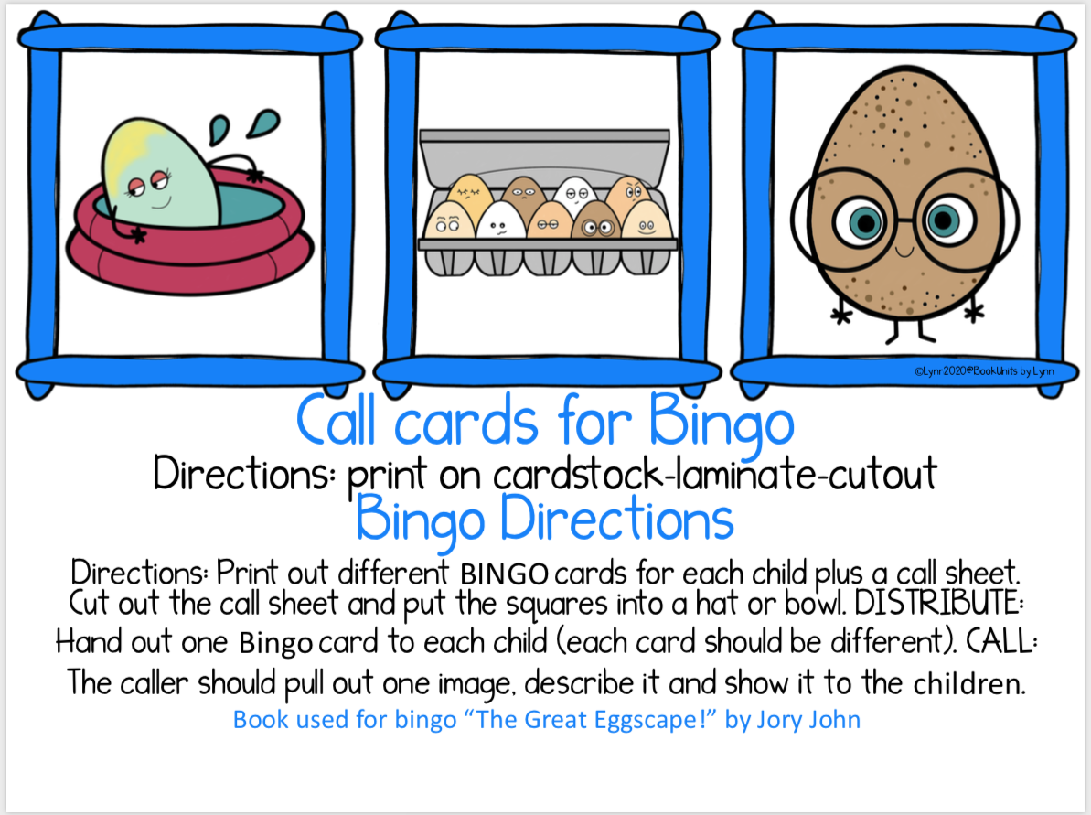 THE GREAT EGGSCAPE! BINGO ~ Book Units by Lynn