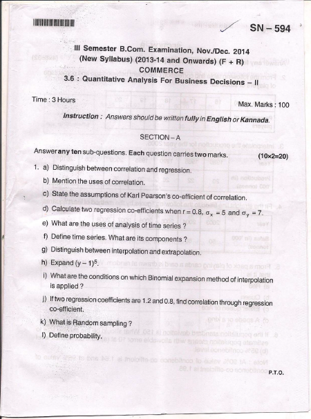 Bangalore University B.Com. COMMERCE 3.6 : QUANTITATIVE ANALYSIS FOR ...