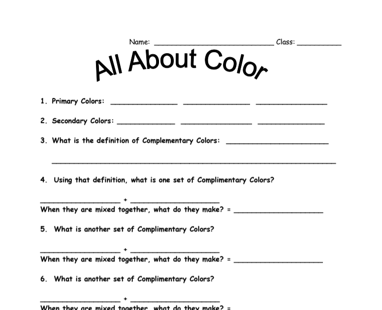 No Corner Suns: Color Theory Worksheet