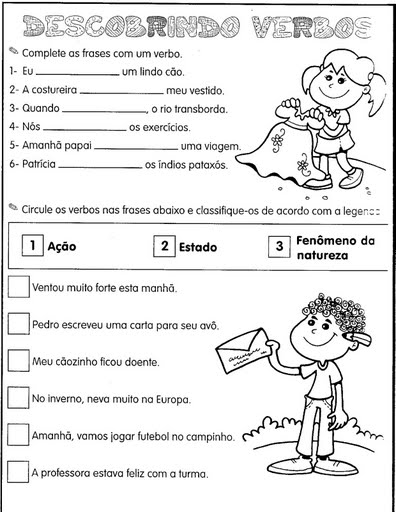 ATIVIDADES COM VERBOS EXERCÍCIOS IMPRIMIR . Língua Portuguesa ...