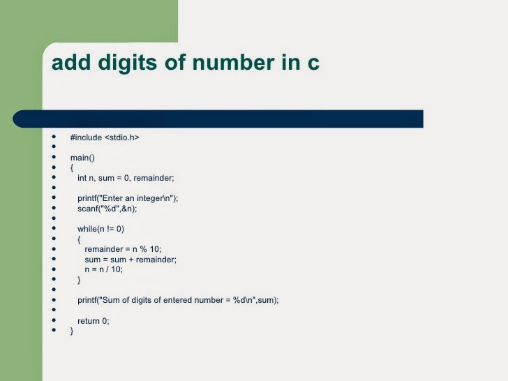 Add Digits Of A Number In C Programming Standard Programming 6106
