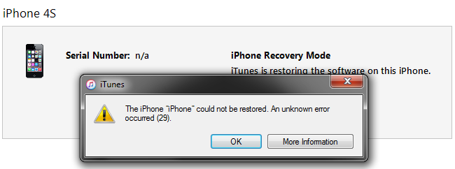 Solved Promblem: Solusi kode error 29 Iphone 4s