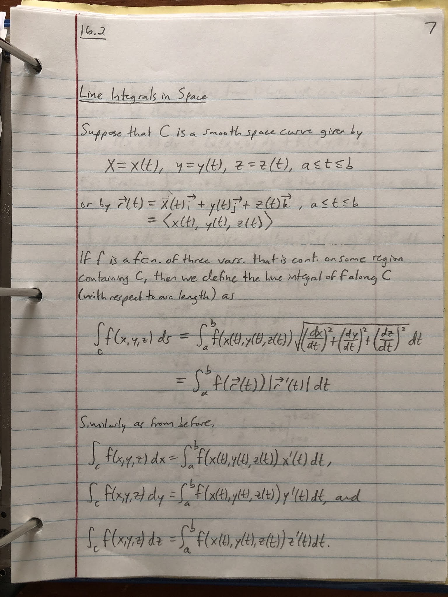 Professor Frank’s Math Blog: 16.2 Line Integrals Notes