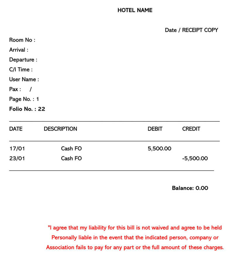 Legal Receipt Form - Invoice Template