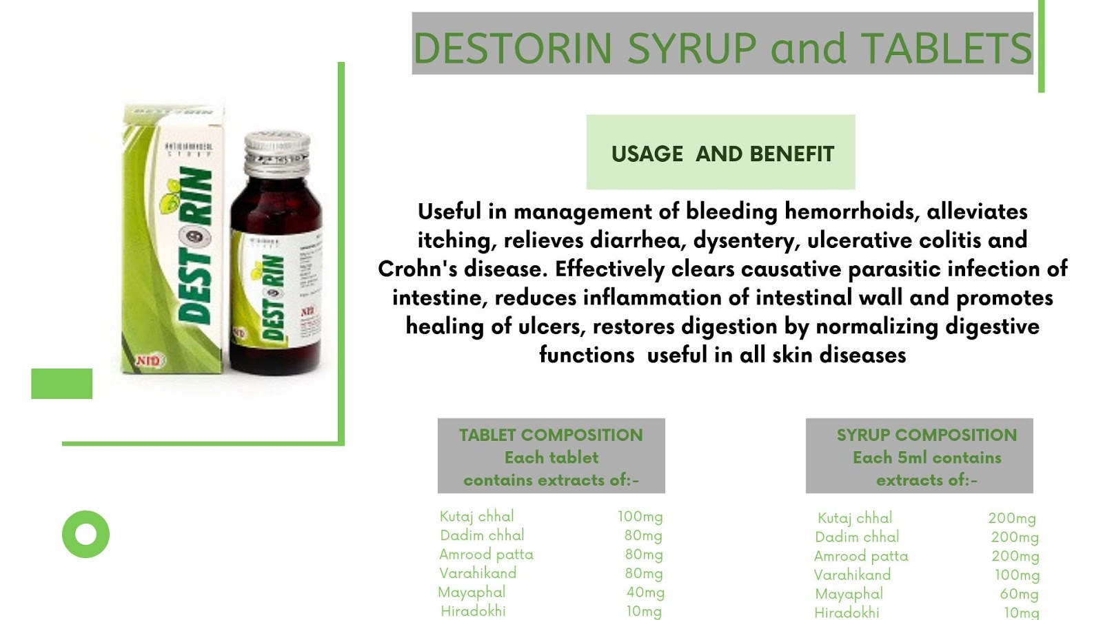 DESTORIN SYRUP and TABLETS
