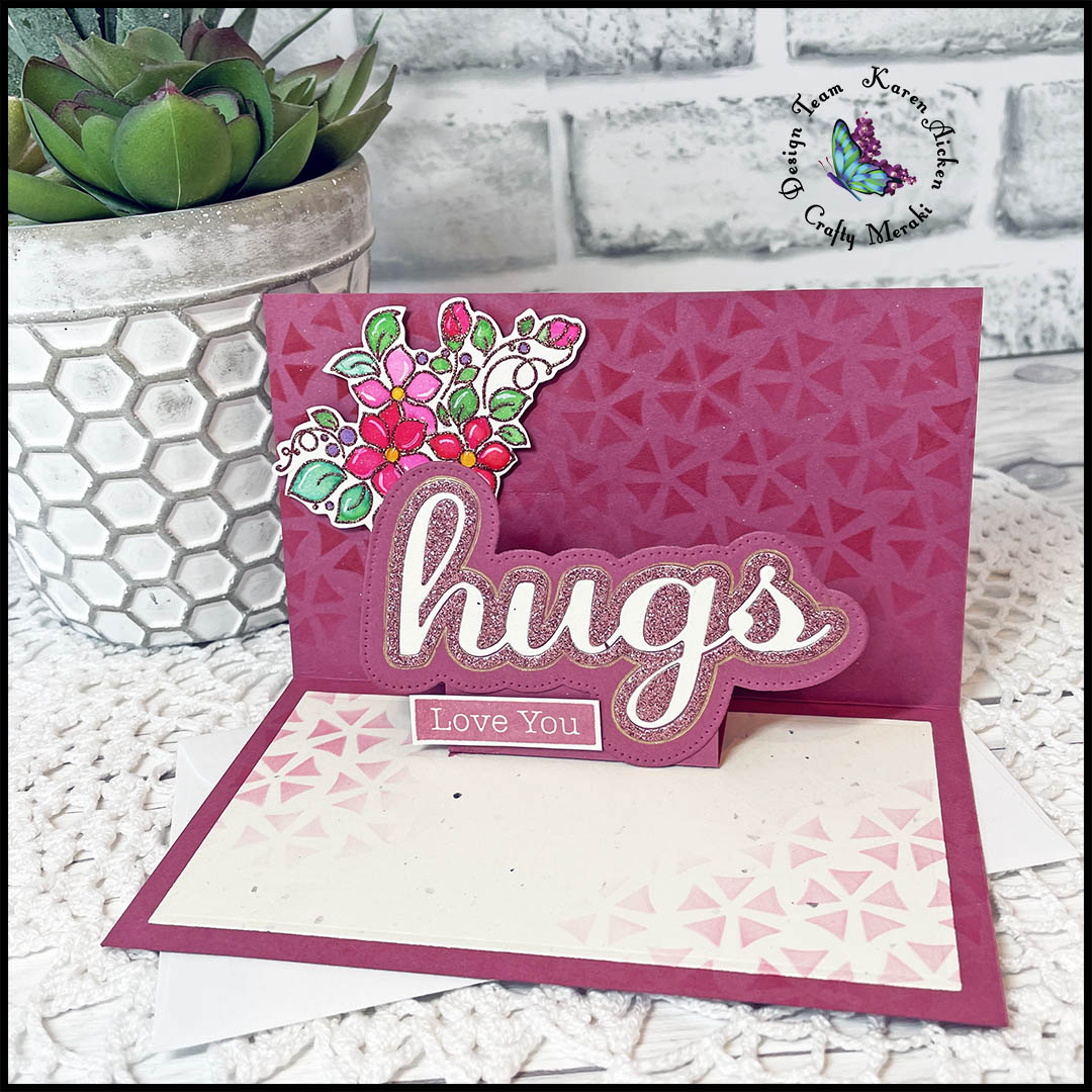 Painted Mountain Cards: Mini Slimline Hugs Pop Up Card