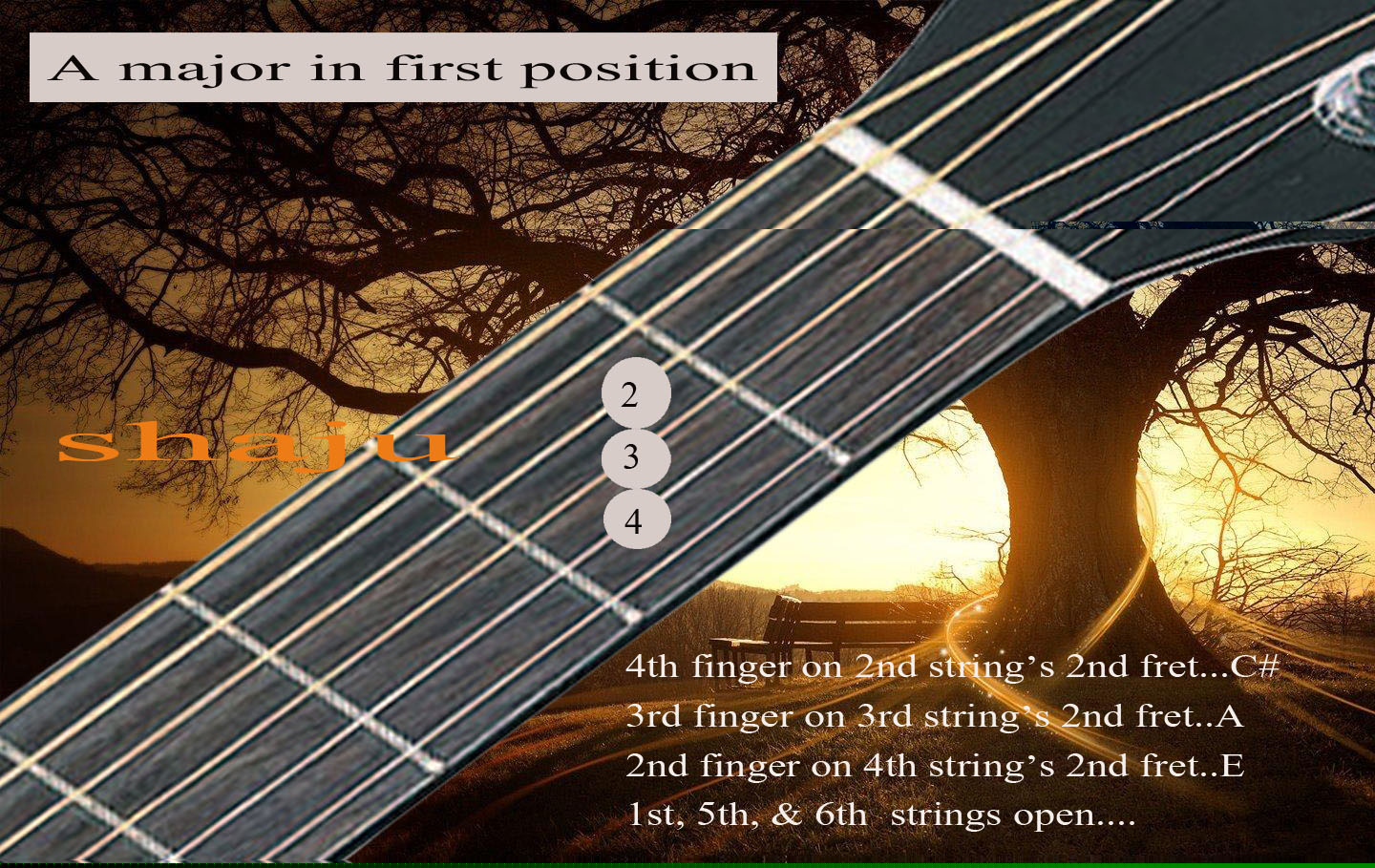 Shaju's Guitar Lessons: A major in first position