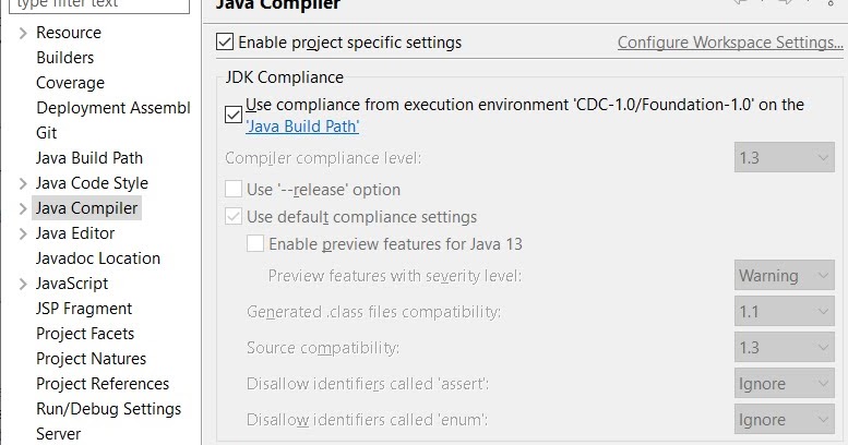Admiloper: Eclipse: Set project compiler compliance settings to 1.5 Set project JRE build path ...