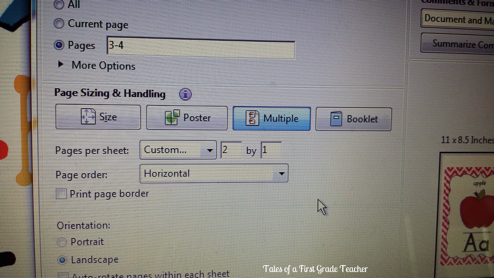 Tales-of-a-First-Grade-Teacher: Tutorial-Printing 2 pages to 1