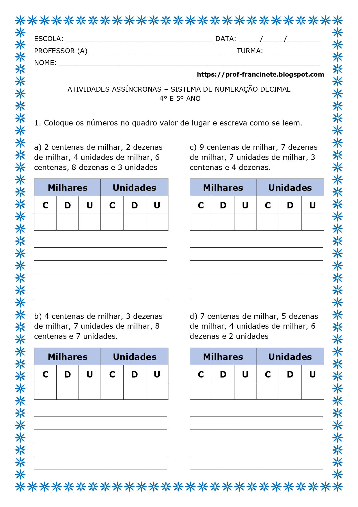 Sistema De Numeração Decimal 4 Ano - RETOEDU