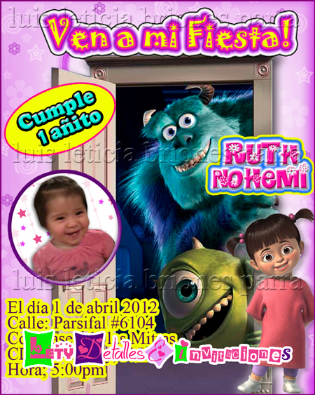 Detalles e invitaciones x Letici@ B.: Invitación de Boo Monsters Inc
