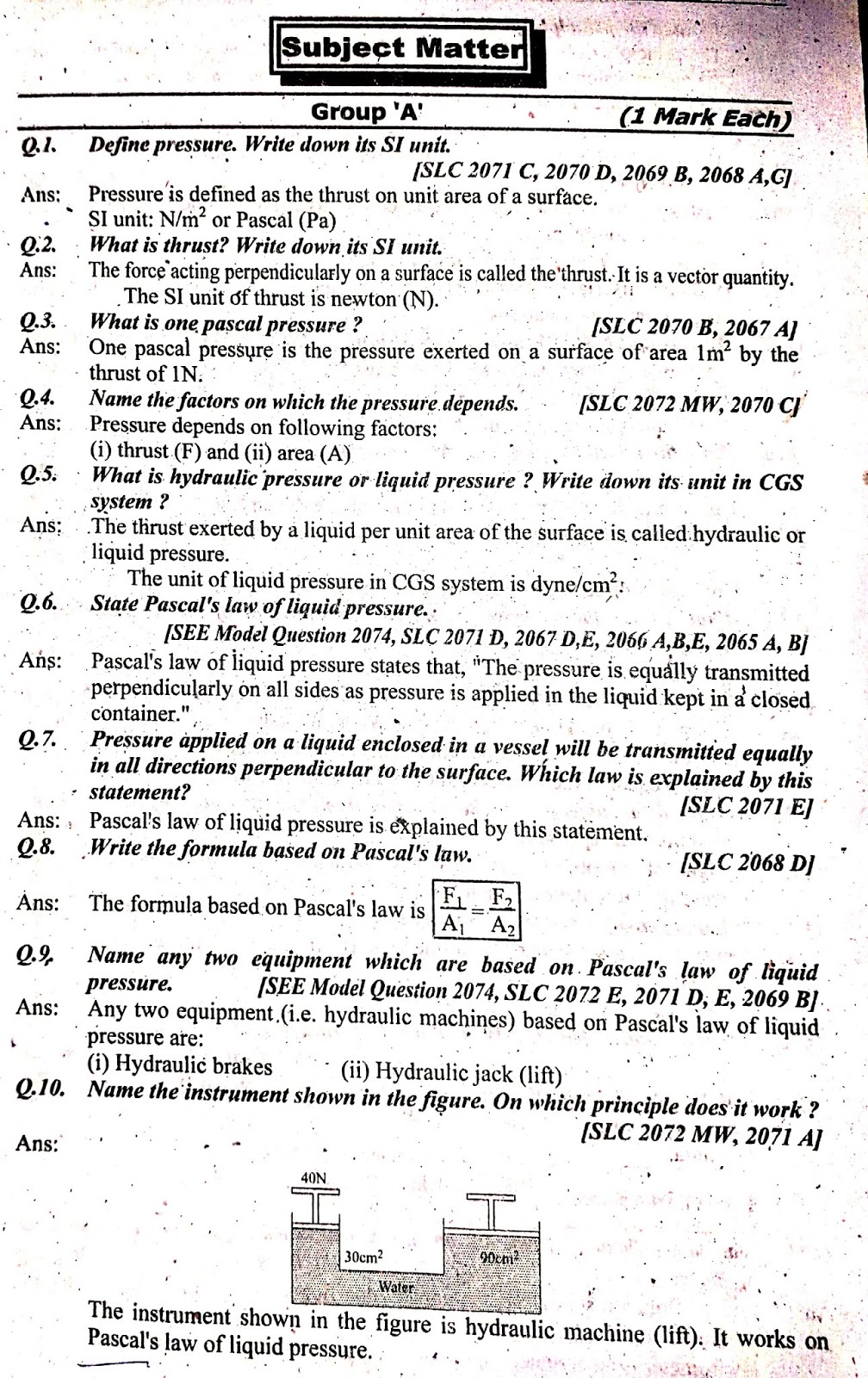SCIENCE CLASS-10 UNIT 2 (PRESSURE) ~ Revival Diary