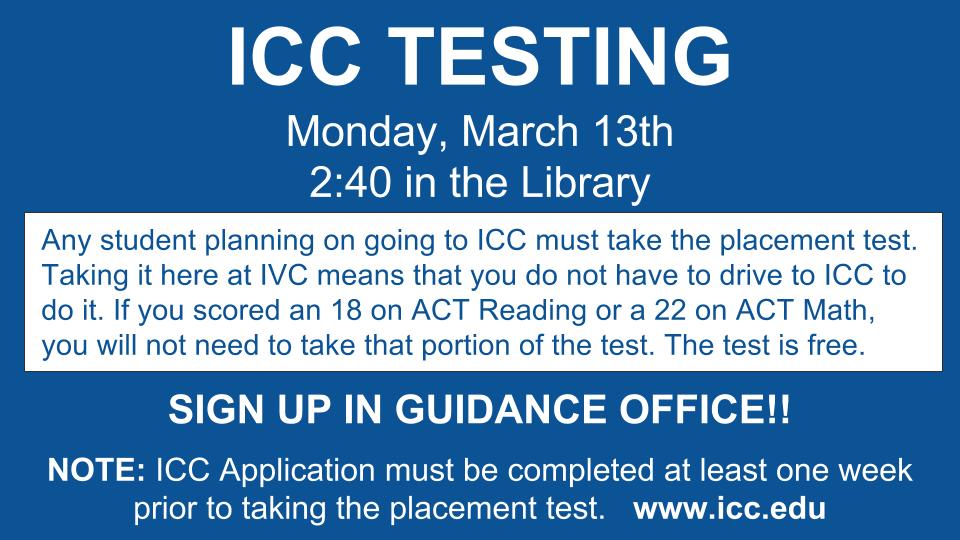 IVC Guidance Resources: ICC Placement Test - March 13th