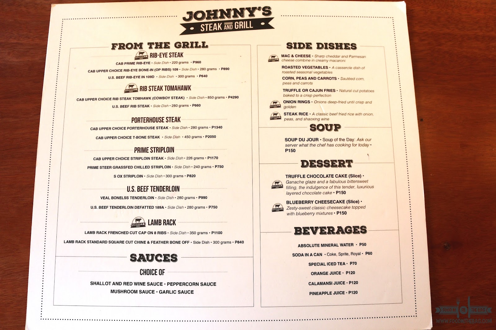 JOHNNY'S STEAK AND GRILL in B HOTEL QUEZON CITY | Food In The Bag