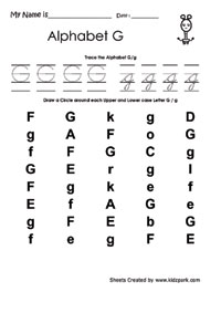 Kids Worksheets: Identify the alphabet from a set of alphabet list