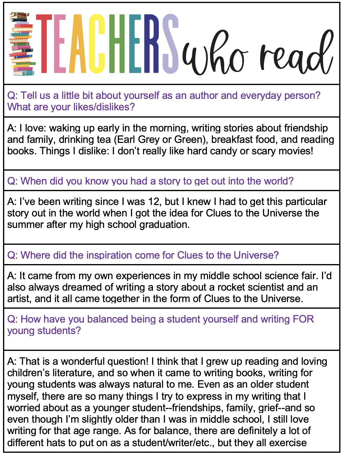 Clues to the Universe - Review and Author Interview - Teachers Who Read