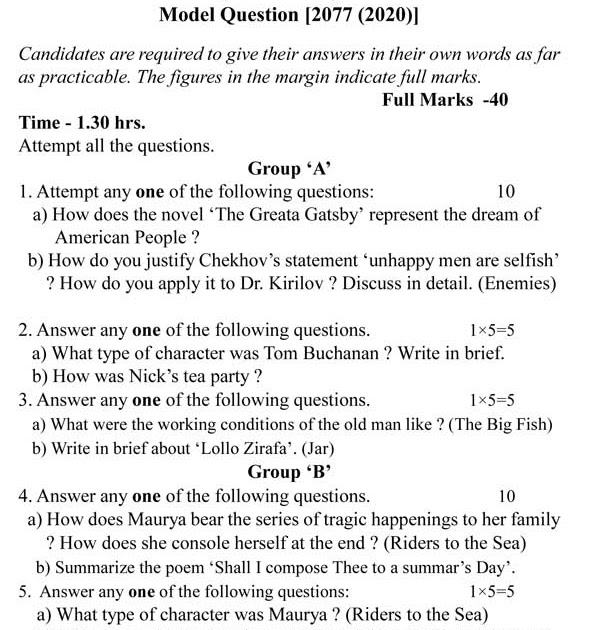 NEB Grade 12 Optional English Model Questions