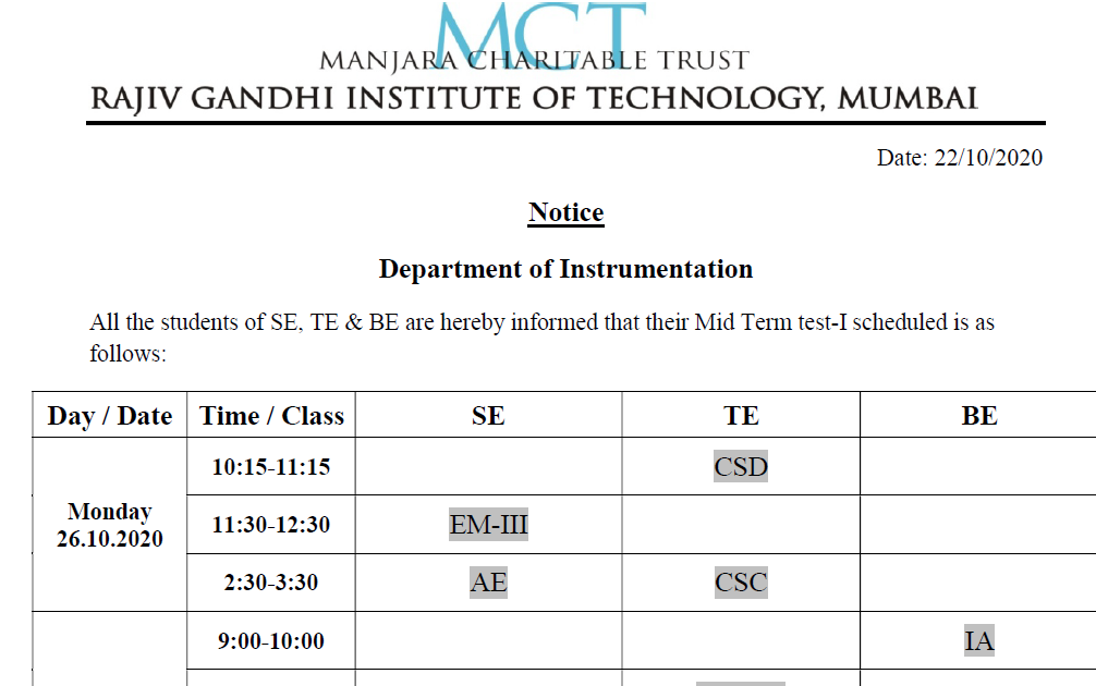 Instrumentation Engineering,MCT's RGIT,Mumbai: Mid Term Test-1 ...