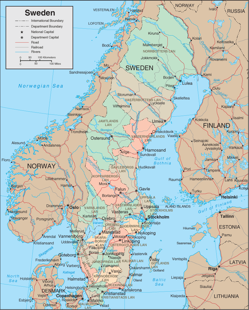 Sverige Politiska Kartan bild | Karta över Sverige, Geografisk, Fysisk ...