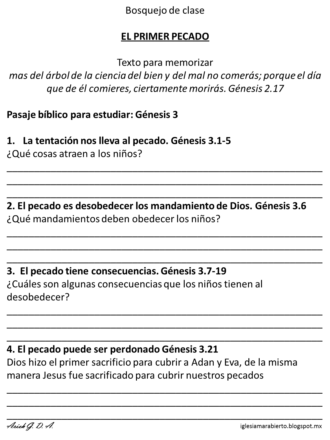 Mar de Vida Abundante: Clase Bíblica para niños - El Primer Pecado