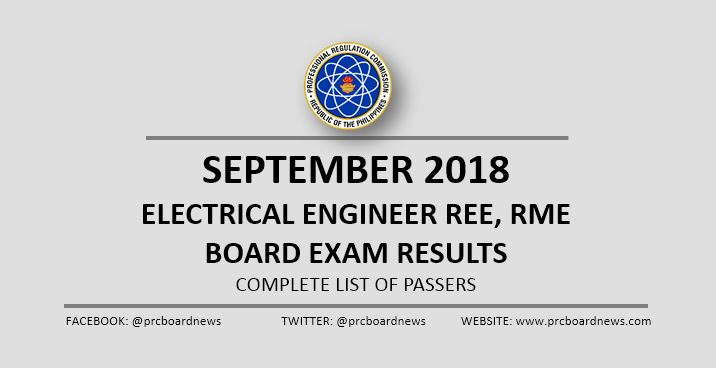 OFFICIAL RESULTS: September 2018 Electrical Engineer REE, RME board ...