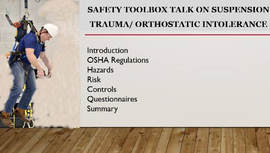 Safety Toolbox Talk on Suspension trauma/ orthostatic intolerance - HSE ...