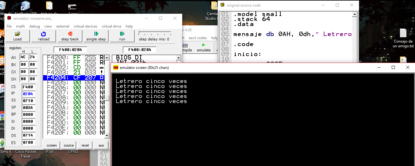 ITM : Programa Letrero 5 Veces - EMU8086 / Turbo Assembler
