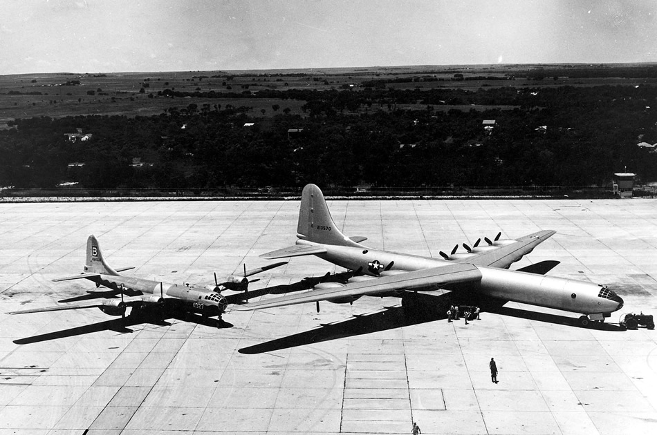 daily timewaster: Convair XB-36 parked beside Boeing B-29-55-BA
