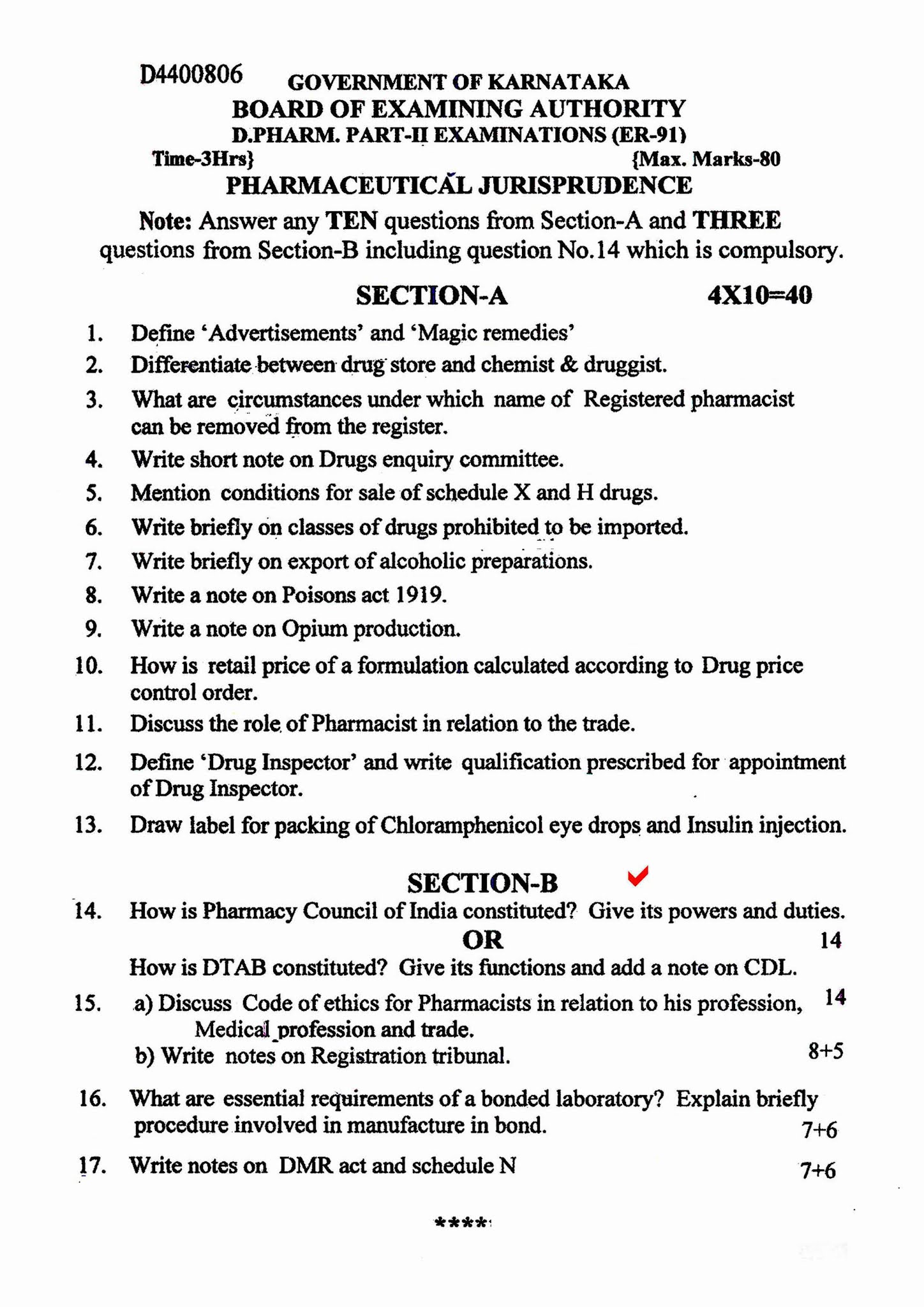 Phyto Chemicals: DSBM II D.Pharm Annual/ Supplementary Question papers ...