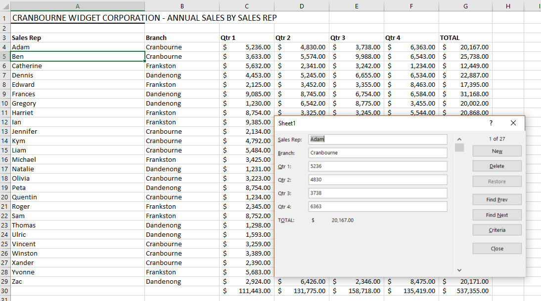 Lesson 9 - Excel Forms and validation