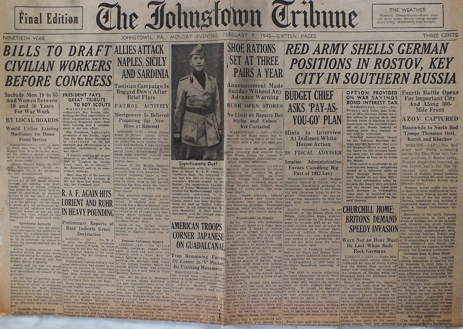 The Johnstown Tribune - WWII: February 8, 1943: BILLS TO DRAFT CIVILIAN ...