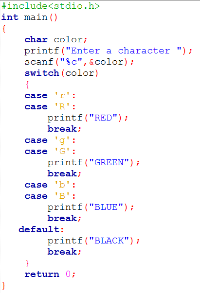 Write a switch statement that will examine the value of a char-type ...