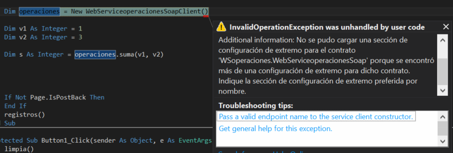 Error: No se pudo cargar una sección de configuración de extremo para ...