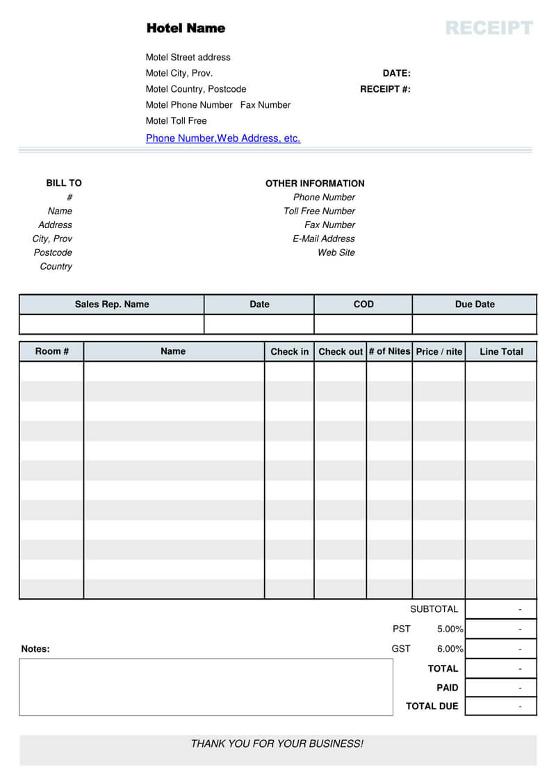 Guest House Bill Format - Invoice Template