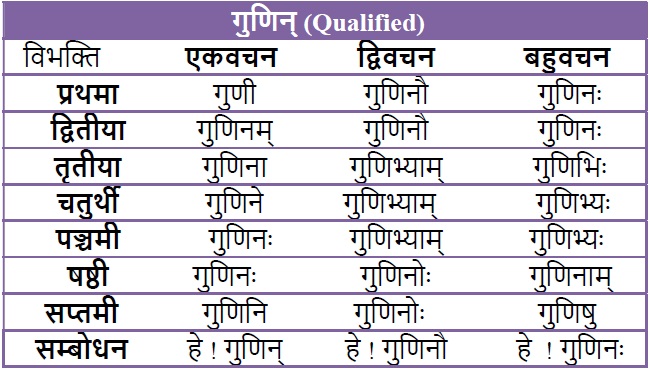 Gunin shabd roop in Sanskrit