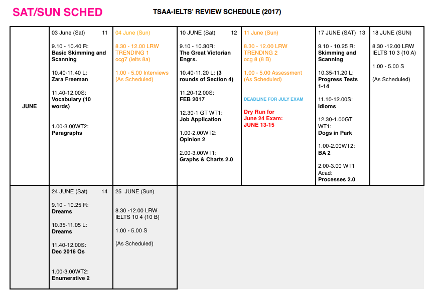 APRIL to JUNE 2017 Sat/Sun Schedule