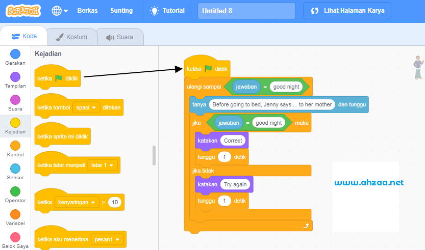 Langkah Mudah Membuat Kuis Animasi Interaktif dengan Scratch - Ahzaa.Net