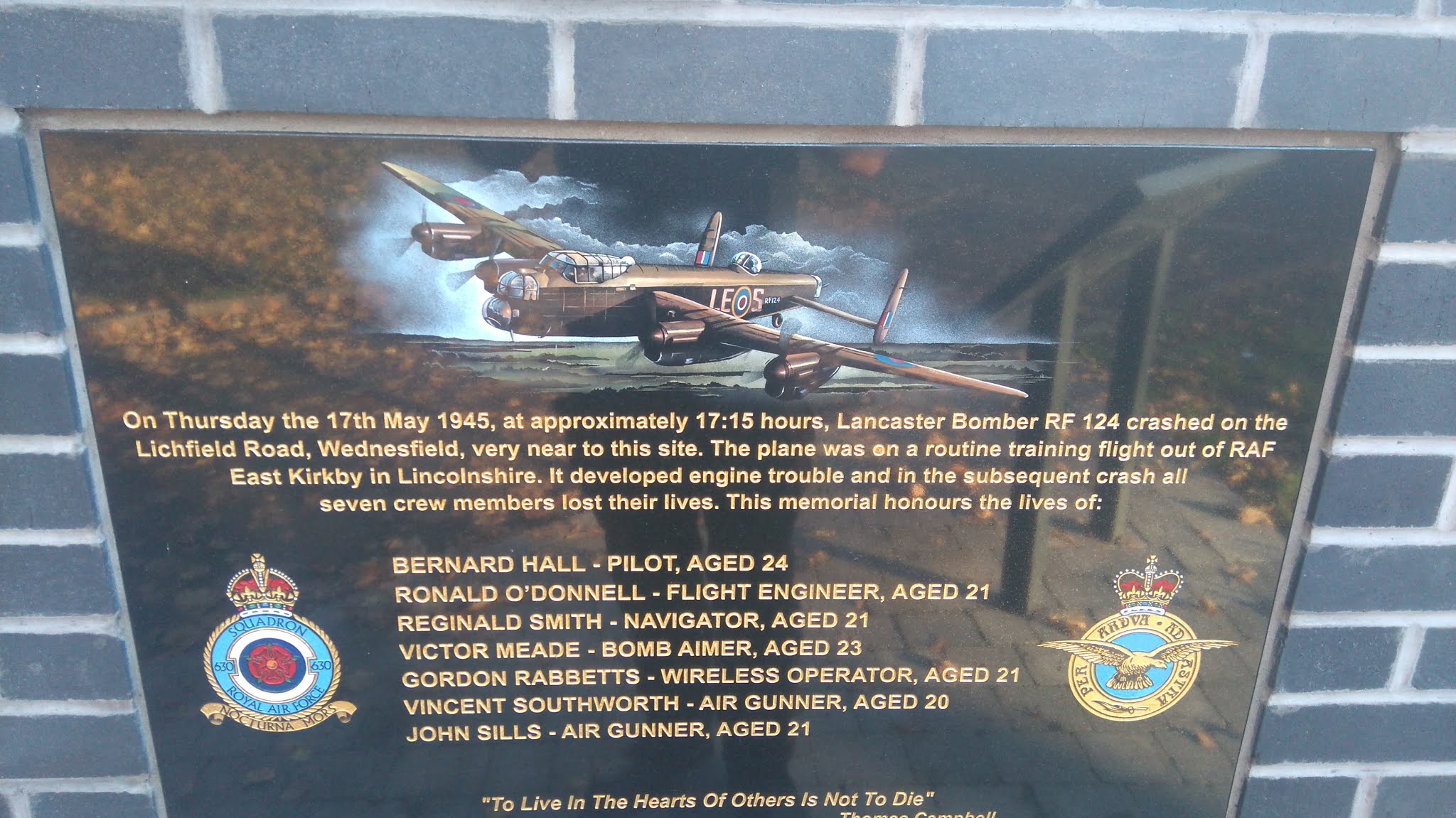 wreck site uk: Lancaster RF124 L-ES, 630 Sqn Lichfield Road ...