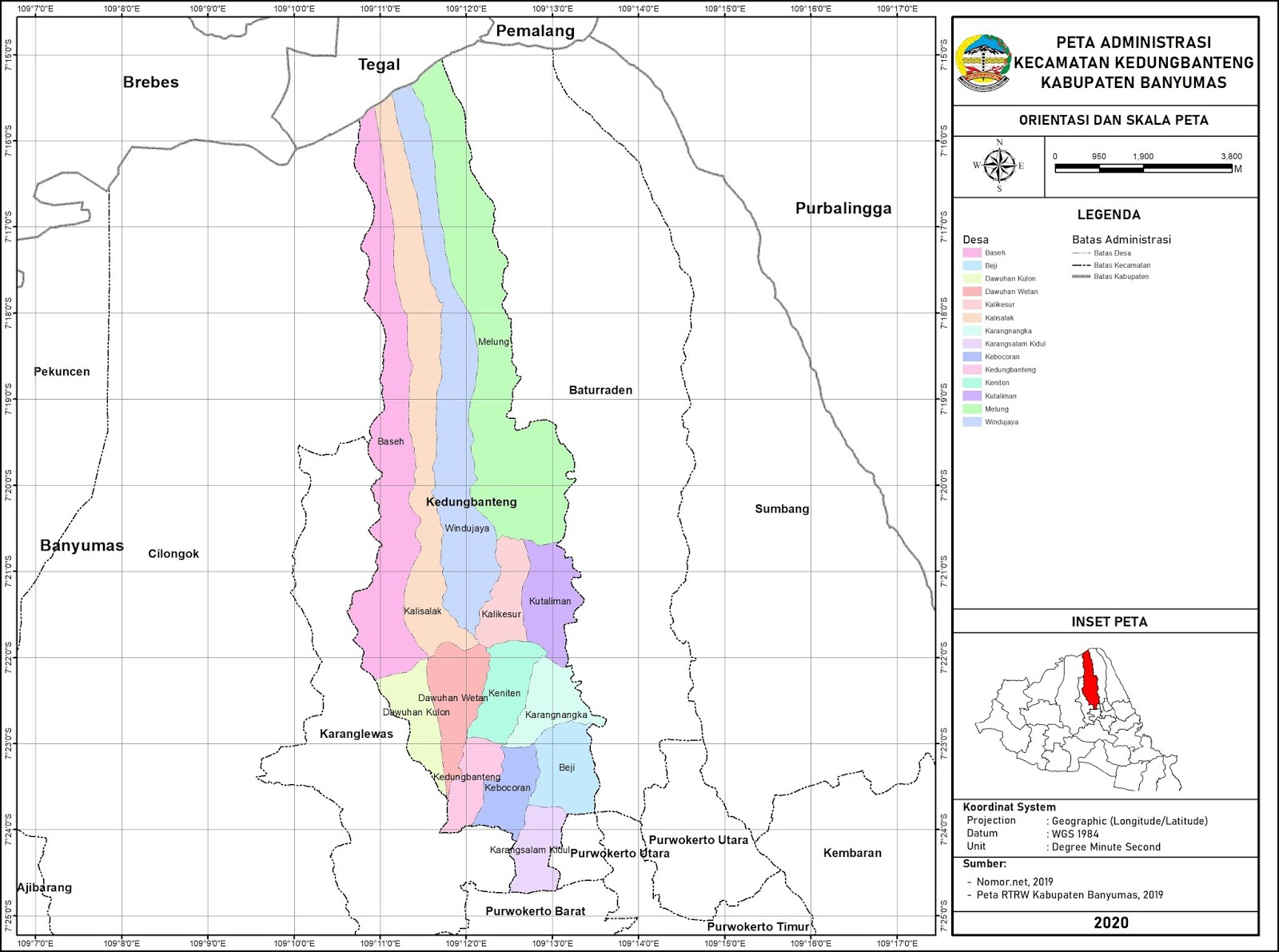 Peta Administrasi Kecamatan Kedungbanteng, Kabupaten Banyumas ~ NeededThing