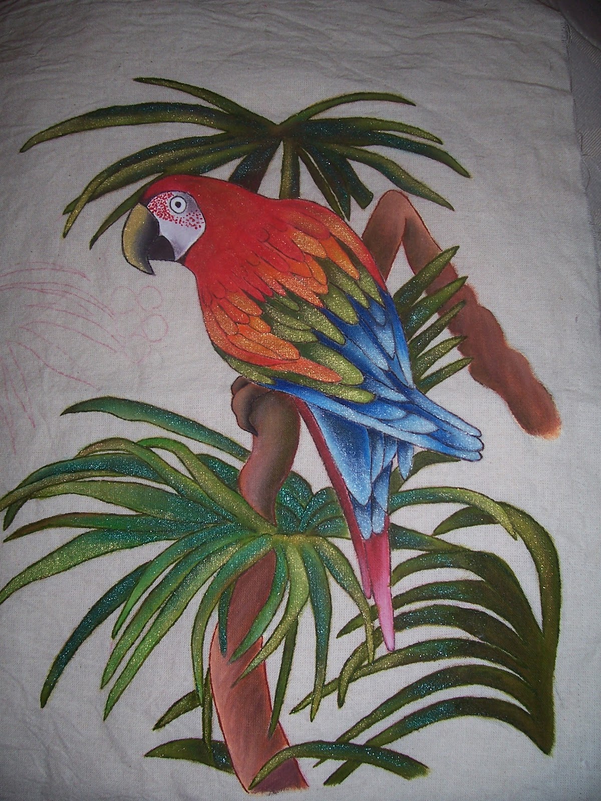 Pinceladas en tela cecilia: loro pintado en tela
